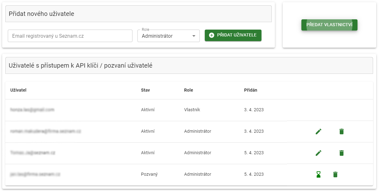 User management - Developer Mapy