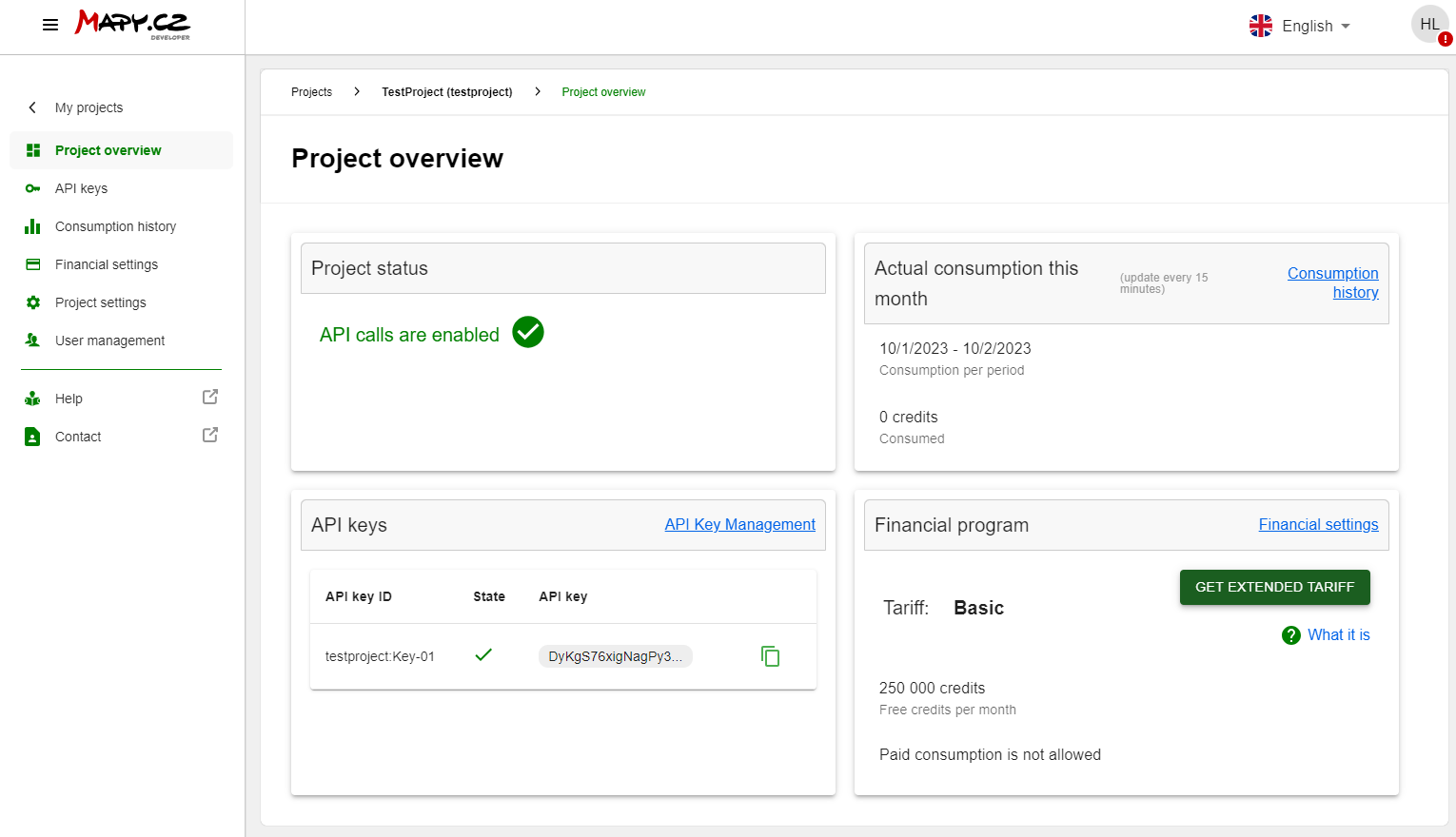 My account - Developer Mapy