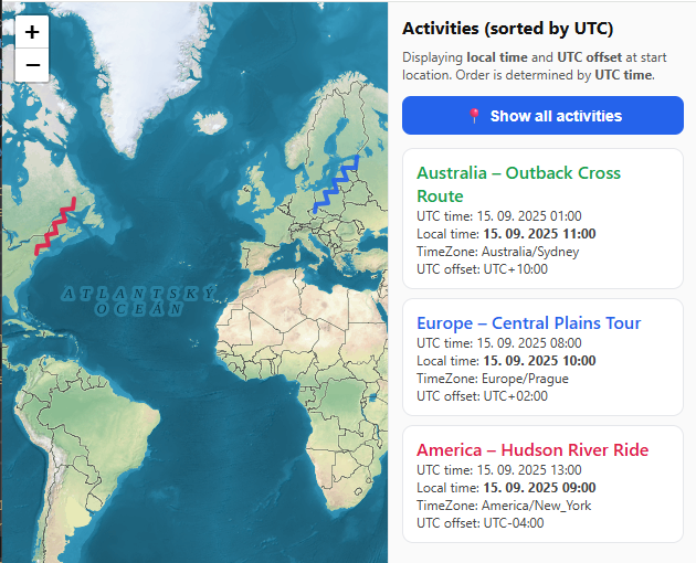 Globální aktivity a časová pásma - Developer Mapy